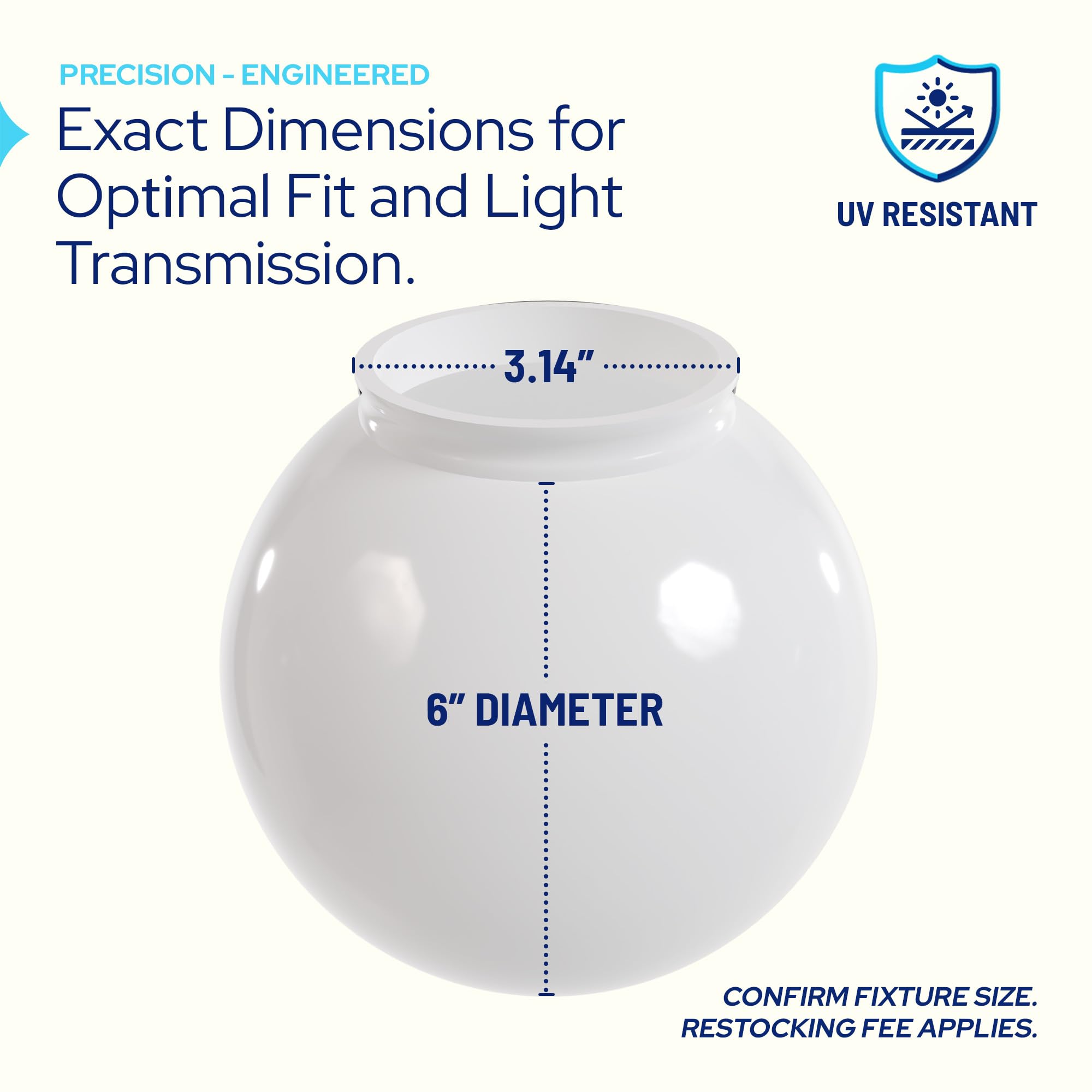 KastLite 6" White Acrylic Lamp Post Globe | Smooth Textured with 3.14" Fitter Neck | Manufactured in the USA