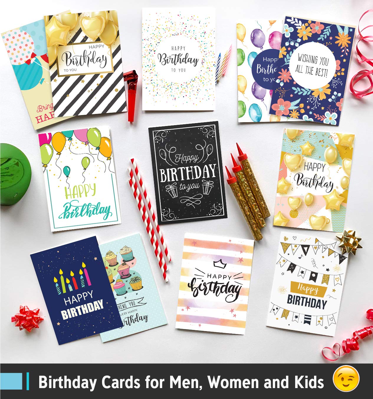 60 Happy Birthday Cards Assortment - Bday Cards in Bulk - 5x7 Assorted Variety Box Set Pack Unique Designs with Envelopes - Birthday Card for Men Women Kids - for Office - Greeting Message Inside