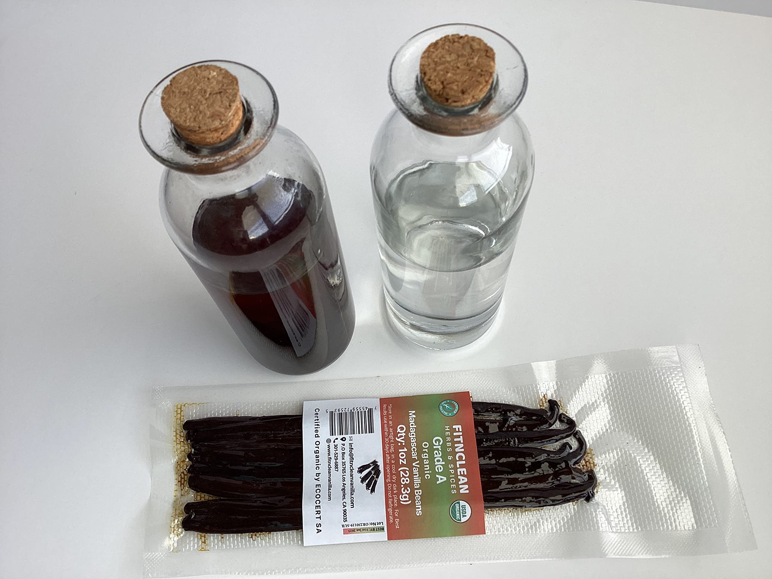 1oz. Madagascar Organic Vanilla Beans Gourmet Grade A. Certified USDA Organic 6"-7.5" by FITNCLEAN VANILLA for Cooking, Brewing, Extract Fresh Bourbon NON-GMO Whole Pods