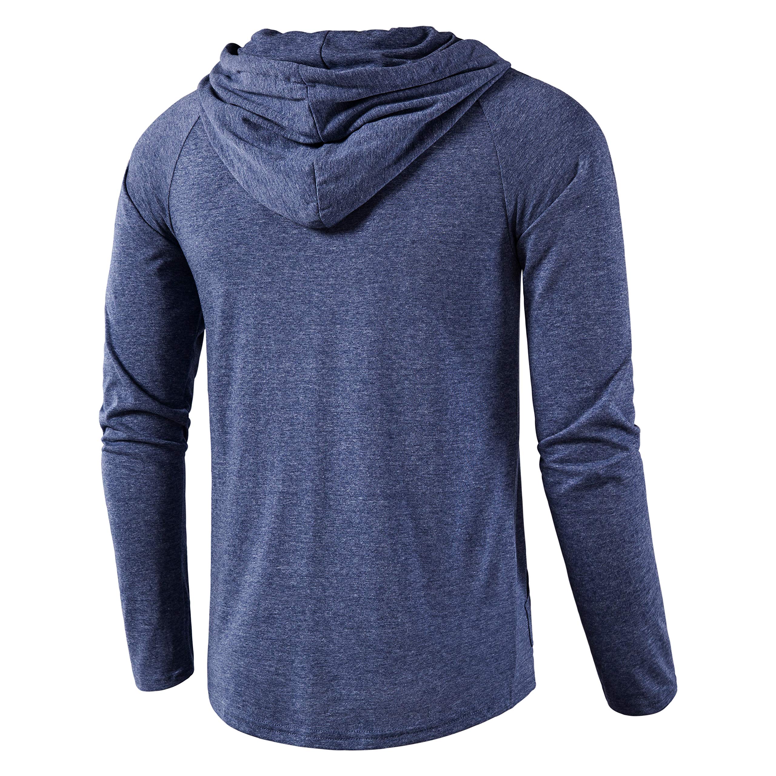 SIR7 Men's Gym Workout Active Long Sleeve Pullover Lightweight Hoodie Casual Hooded Sweatshirts(Deep Blue X-Large)