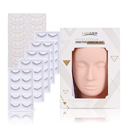 LASHVIEW Lash Mannequin Head, Practice Training Head with 25 Pairs Practice Lashes for Training Eyelash Extensions,Cosmetology Doll Face Head,Easy to Clean by Skincare Essential Oil