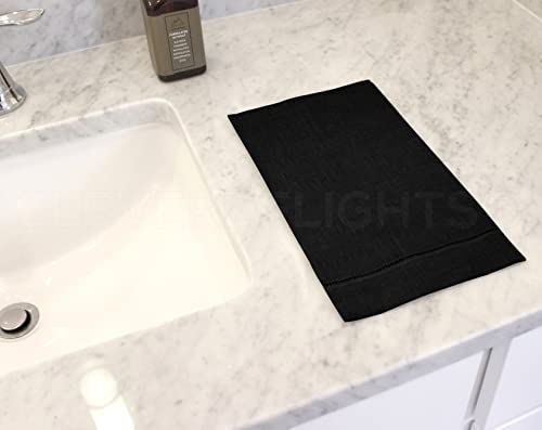 CleverDelights Black Linen Hemstitched Hand Towels - 6 Pack - 14" x 22" - Fingertip Towel
