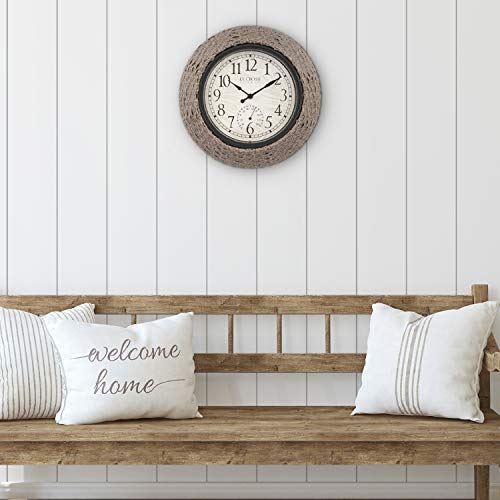 La Crosse 433-3833 13-inch Weaver Indoor/Outdoor Rattan Analog Quartz Wall Clock, Brown