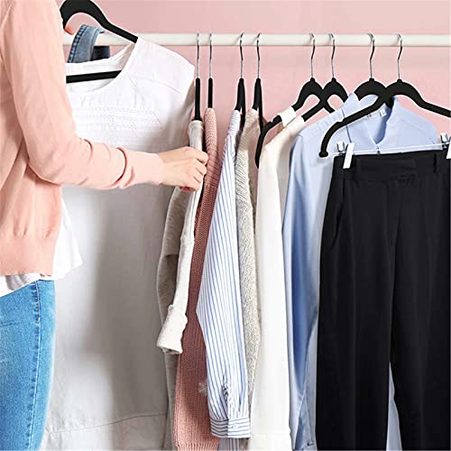 10 Pack Velvet Skirt Hangers with Clips, Velvet Pants Hangers for Suits, Trouser , Skirts, Coat, Dresses, 360 Degree Swivel Hook (Black)