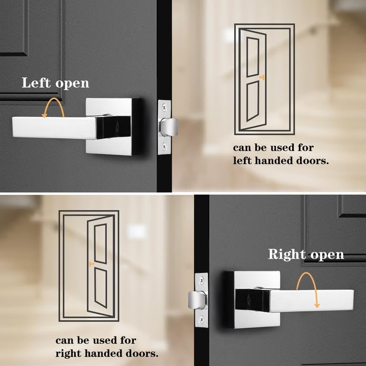 Probrico Polished Chrome Door Levers Hallway and Closet Passage Function Door Handles Modern Style Square Leverset Interior Heavy Duty Non-Locking Hardware, 10 Pack