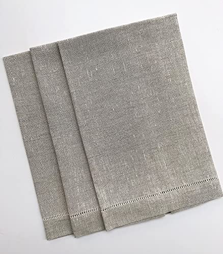 Natural Linen Hem Stitch Hand Towels - Set of 6 14"x22"-Ladder hemstitch 100% Linen Cloth Guest Towels Luxury