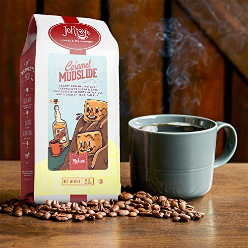 Joffrey's Coffee - Caramel Mudslide, Flavored Coffee, Artisan Medium Roast, Arabica Coffee Beans, Caramel, Dark Chocolate, Vanilla, & Rum Flavor, Brew or French Press, No Sugar (Whole Bean, 16 oz)