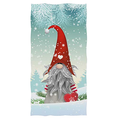 Christmas Gnome Tomte Hand Towels 16x30 in Bathroom Towel, Winter Elves with Red Hearts Snowflake Soft Absorbent Small Bath Towel Merry Christmas X-mas Bathroom Decor Gifts