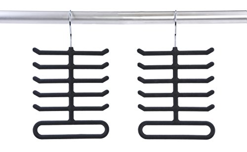 HangerWise 2-Pack Non-Slip Velvet Tie Hanger Organizer Rack | Large Ringed Bottom | Charcoal Grey Brand