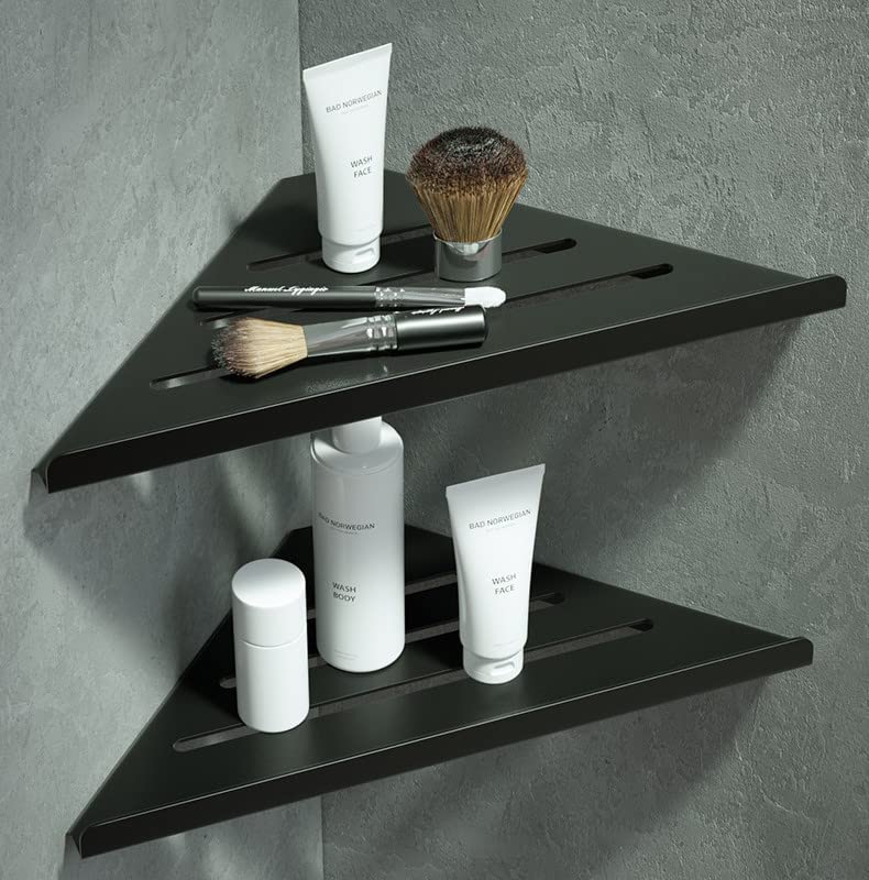 XiangYi 2 Pack Corner Shower Caddy, Adhesive Bathroom Shelf Wall Mounted, No Drilling Kitchen Racks Shower Caddies, Storage Organizer for Bathroom, Toilet, Kitchen and Dorm,Stainless Steel Black