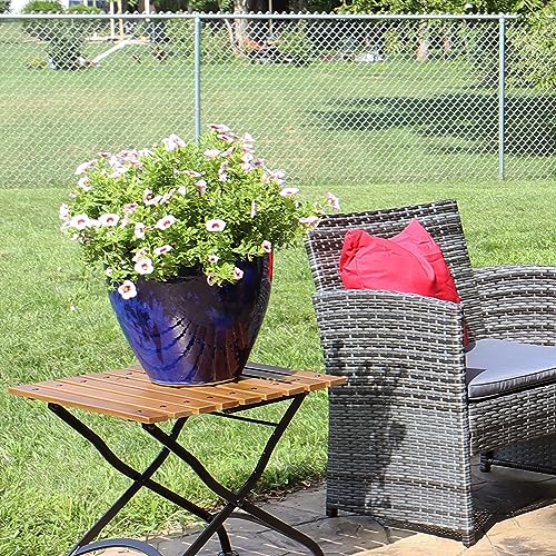 Sunnydaze Large Ceramic Planter - Indoor or Outdoor Plant Pot with Drainage Holes - Imperial Blue Glaze Finish - 13" - Resort
