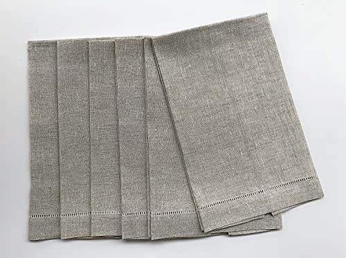 Natural Linen Hem Stitch Hand Towels - Set of 6 14"x22"-Ladder hemstitch 100% Linen Cloth Guest Towels Luxury