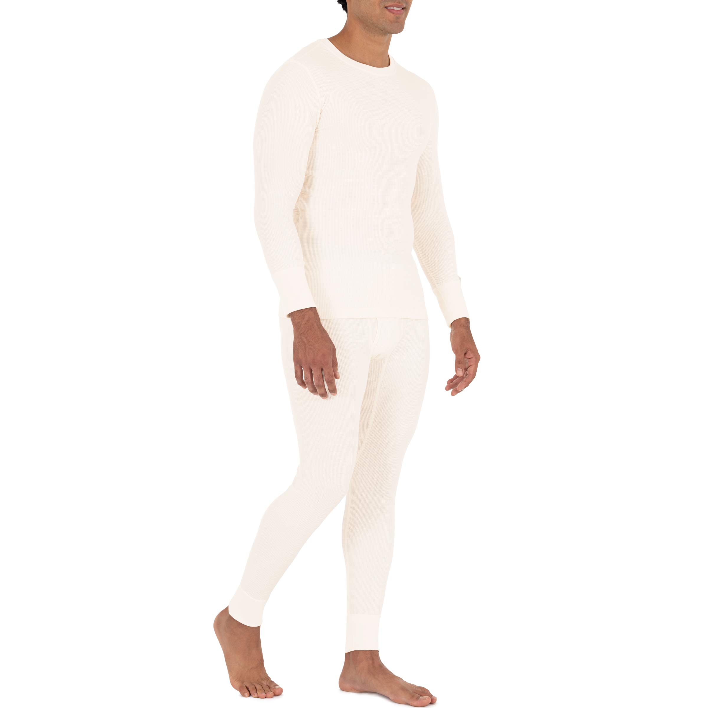 Fruit of the Loom Men's Recycled Waffle Thermal Underwear Set (Top and Bottom), Natural, Medium