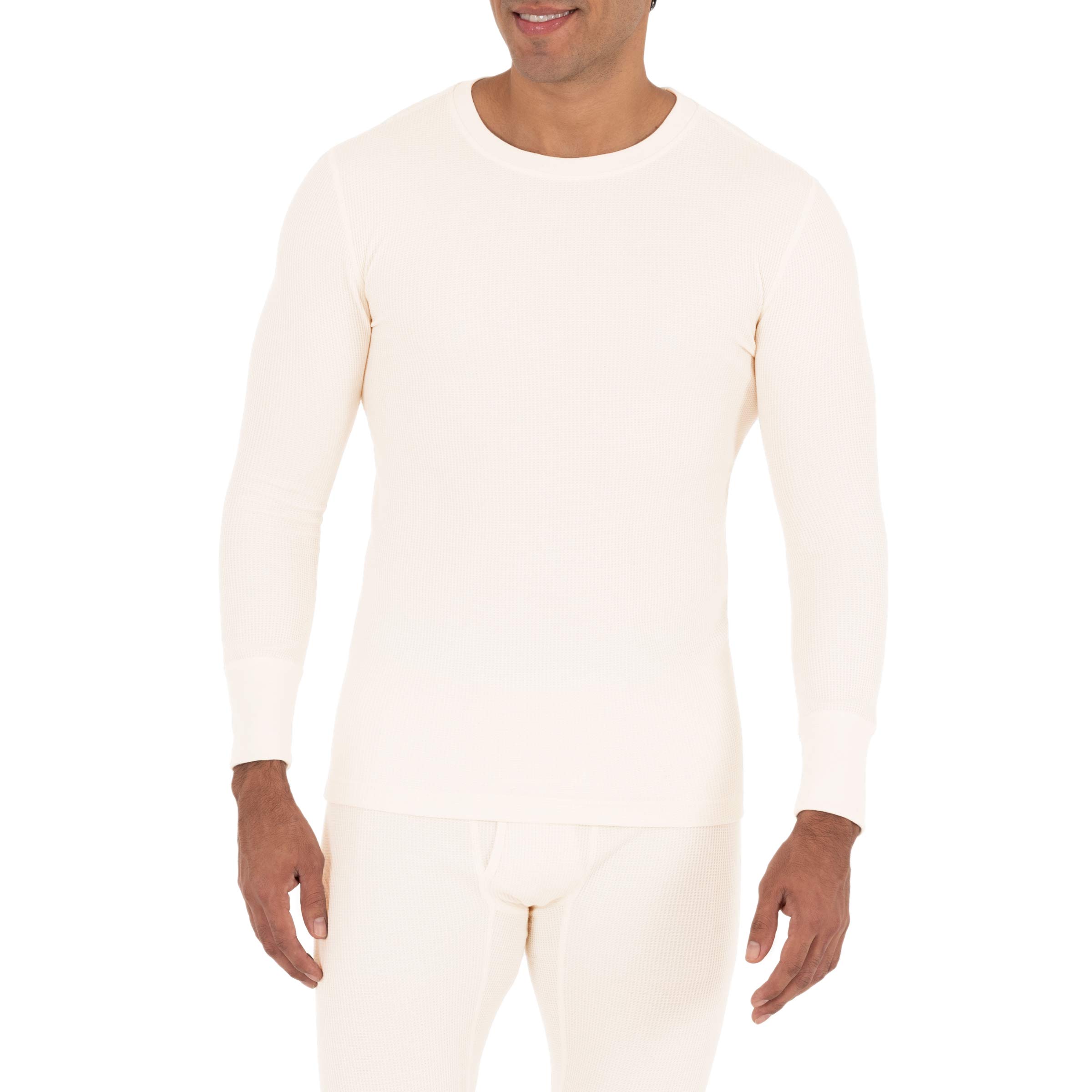 Fruit of the Loom Men's Recycled Waffle Thermal Underwear Set (Top and Bottom), Natural, Medium