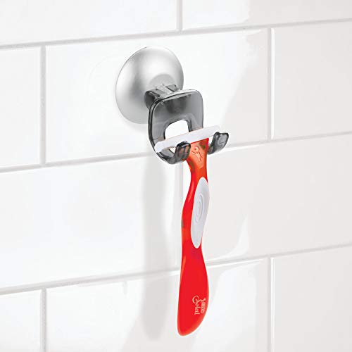 iDesign Metro Plastic Ultra Power Lock Suction Bathroom Shower Hooks for Razor, Loofah, Wash Cloth, 1.88" x 2" x 1.88", Silver