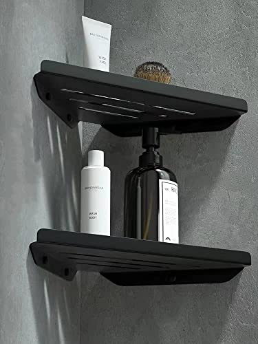 XiangYi 2 Pack Corner Shower Caddy, Adhesive Bathroom Shelf Wall Mounted, No Drilling Kitchen Racks Shower Caddies, Storage Organizer for Bathroom, Toilet, Kitchen and Dorm,Stainless Steel Black