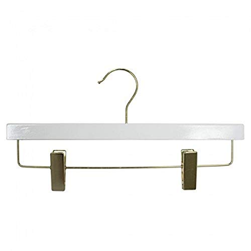 NAHANCO 20514RCGH Wooden Skirt/Pant Hanger, 14", High Gloss White with Gold Hardware (Pack of 100)