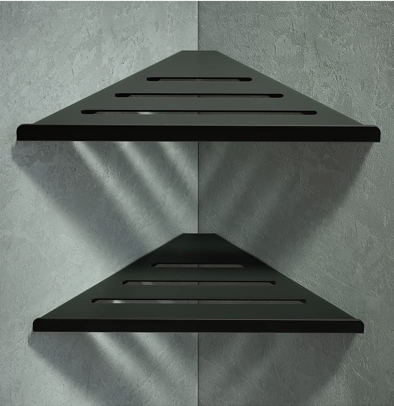 XiangYi 2 Pack Corner Shower Caddy, Adhesive Bathroom Shelf Wall Mounted, No Drilling Kitchen Racks Shower Caddies, Storage Organizer for Bathroom, Toilet, Kitchen and Dorm,Stainless Steel Black