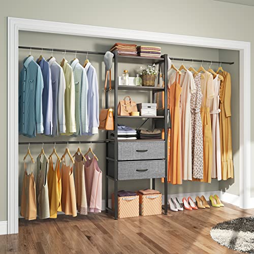 Timate P8 Walk in Closet Organizer System Kit Metal Closet System with Expandable Hanging Rod Custom Adjustable Closet Shelves for Bedroom, 6 to 8.4 FT Storage Rack, Built in Closet Shelving, Black