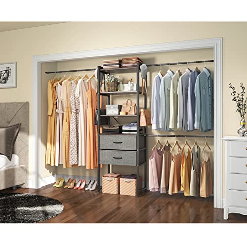 Timate P8 Walk in Closet Organizer System Kit Metal Closet System with Expandable Hanging Rod Custom Adjustable Closet Shelves for Bedroom, 6 to 8.4 FT Storage Rack, Built in Closet Shelving, Black