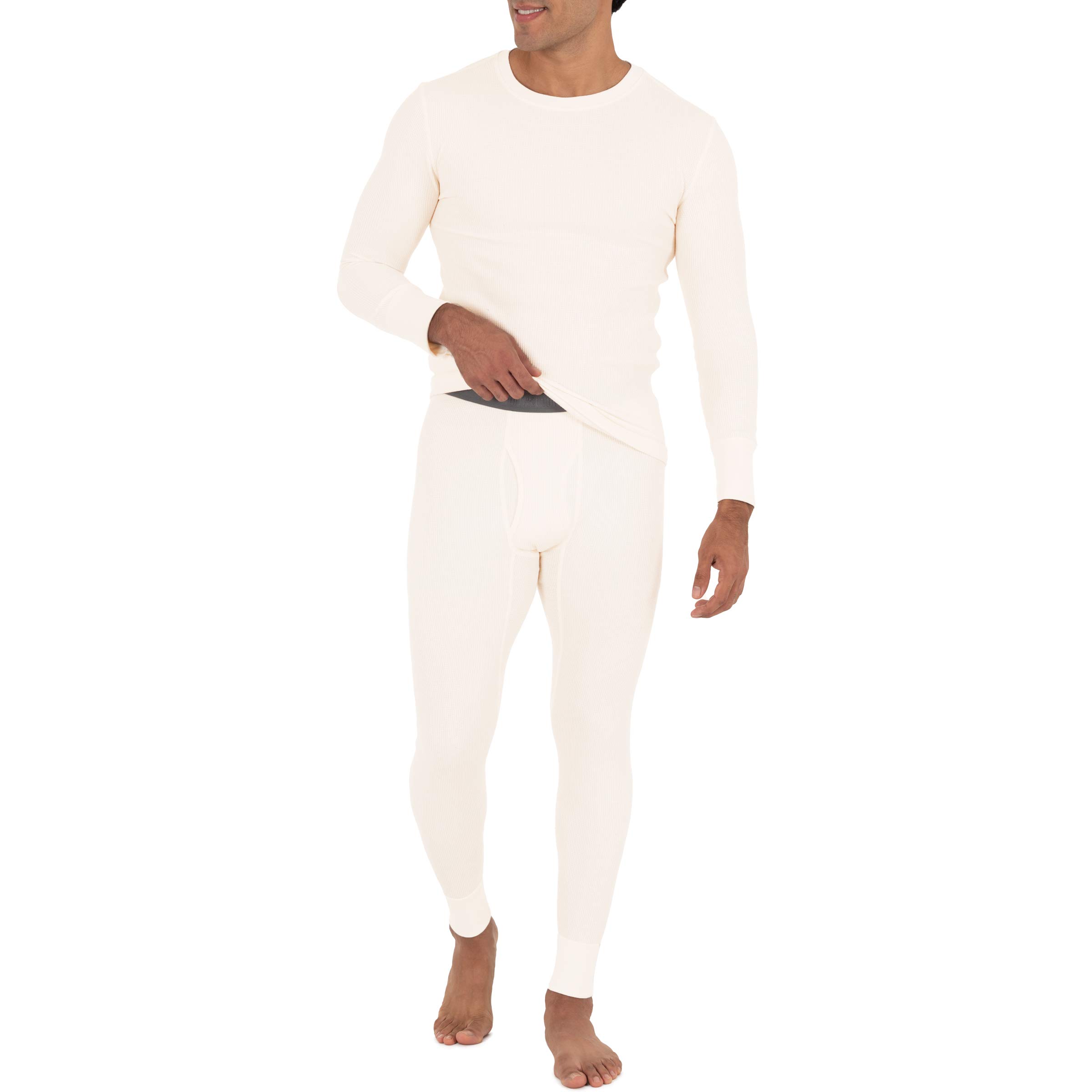 Fruit of the Loom Men's Recycled Waffle Thermal Underwear Set (Top and Bottom), Natural, Medium