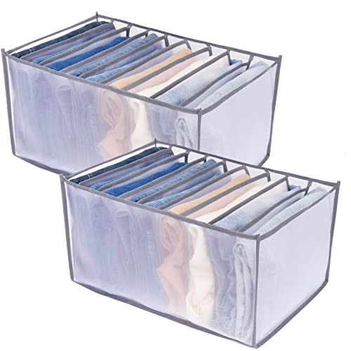 TIGARI Upgraded Wardrobe Clothes Organizer 2pcs, Organizer Clothes, Wardrobe Clothes Organizer, Divided Clothes Organizer for Jeans Pants T-shirts Underwear (Gray, 9 Grids)
