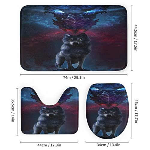 Kazynee Cool Dragon Wolf 4 Piece Shower Curtain Sets, Non-Slip Rugs, Toilet Lid Cover and Bath Mat, Durable and Waterproof, for Bathroom Decor Set One Size