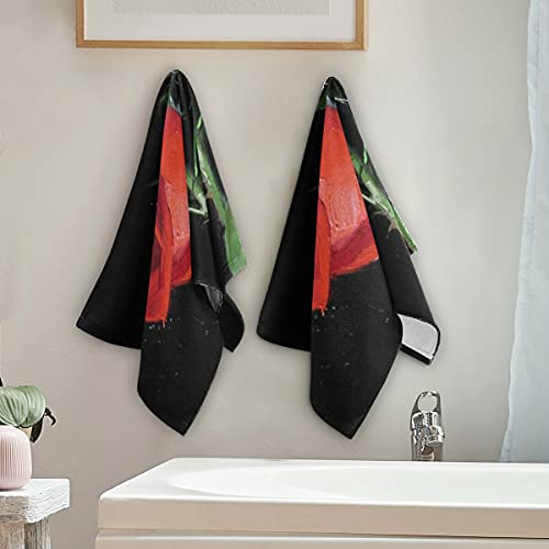 Rose Flower Hand Towels Set of 2 Red Floral Highly Absorbent Bath Towels Soft Guest Fingertip Towel Washcloth for Bathroom Kitchen Gym