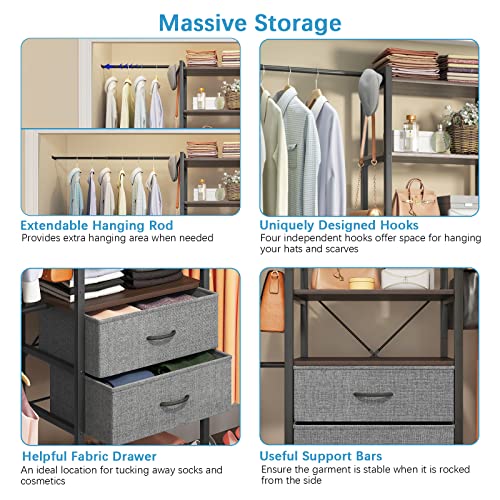 Timate P8 Walk in Closet Organizer System Kit Metal Closet System with Expandable Hanging Rod Custom Adjustable Closet Shelves for Bedroom, 6 to 8.4 FT Storage Rack, Built in Closet Shelving, Black