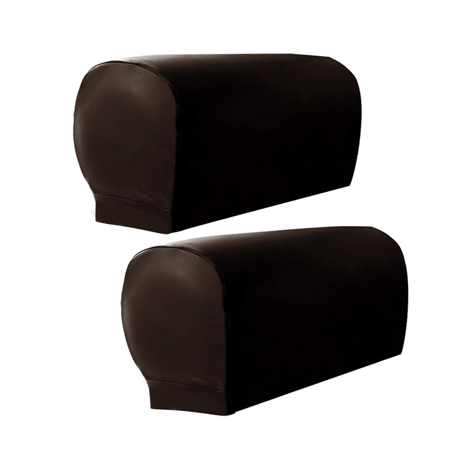 Set of 2 Sofa Armrest Cover, Waterproof PU Leather Stretch Armrest Covers for Chairs and Sofas, Armrest Covers Anti-Slip Washable Armchair Slipcovers for Recliner (Brown)