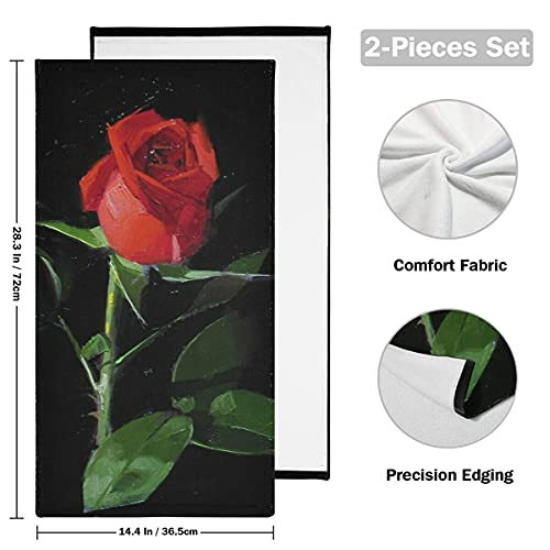 Rose Flower Hand Towels Set of 2 Red Floral Highly Absorbent Bath Towels Soft Guest Fingertip Towel Washcloth for Bathroom Kitchen Gym