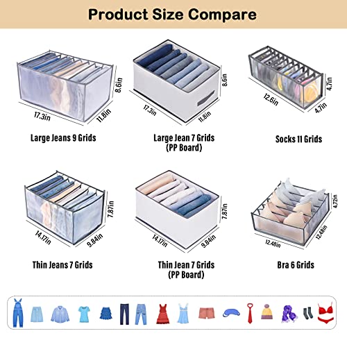TIGARI Upgraded Wardrobe Clothes Organizer 2pcs, Organizer Clothes, Wardrobe Clothes Organizer, Divided Clothes Organizer for Jeans Pants T-shirts Underwear (Gray, 9 Grids)