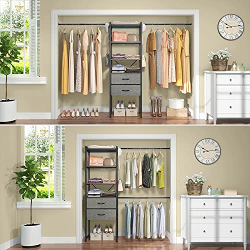 Timate P8 Walk in Closet Organizer System Kit Metal Closet System with Expandable Hanging Rod Custom Adjustable Closet Shelves for Bedroom, 6 to 8.4 FT Storage Rack, Built in Closet Shelving, Black