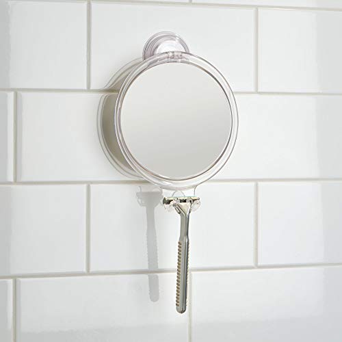 iDesign Plastic Power Lock Suction Shower Shaving Razor Holder, Fog-Free Bathroom or Tub, 6" x 2" x 7", Mirror-Round