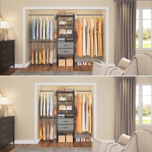 Timate P8 Walk in Closet Organizer System Kit Metal Closet System with Expandable Hanging Rod Custom Adjustable Closet Shelves for Bedroom, 6 to 8.4 FT Storage Rack, Built in Closet Shelving, Black