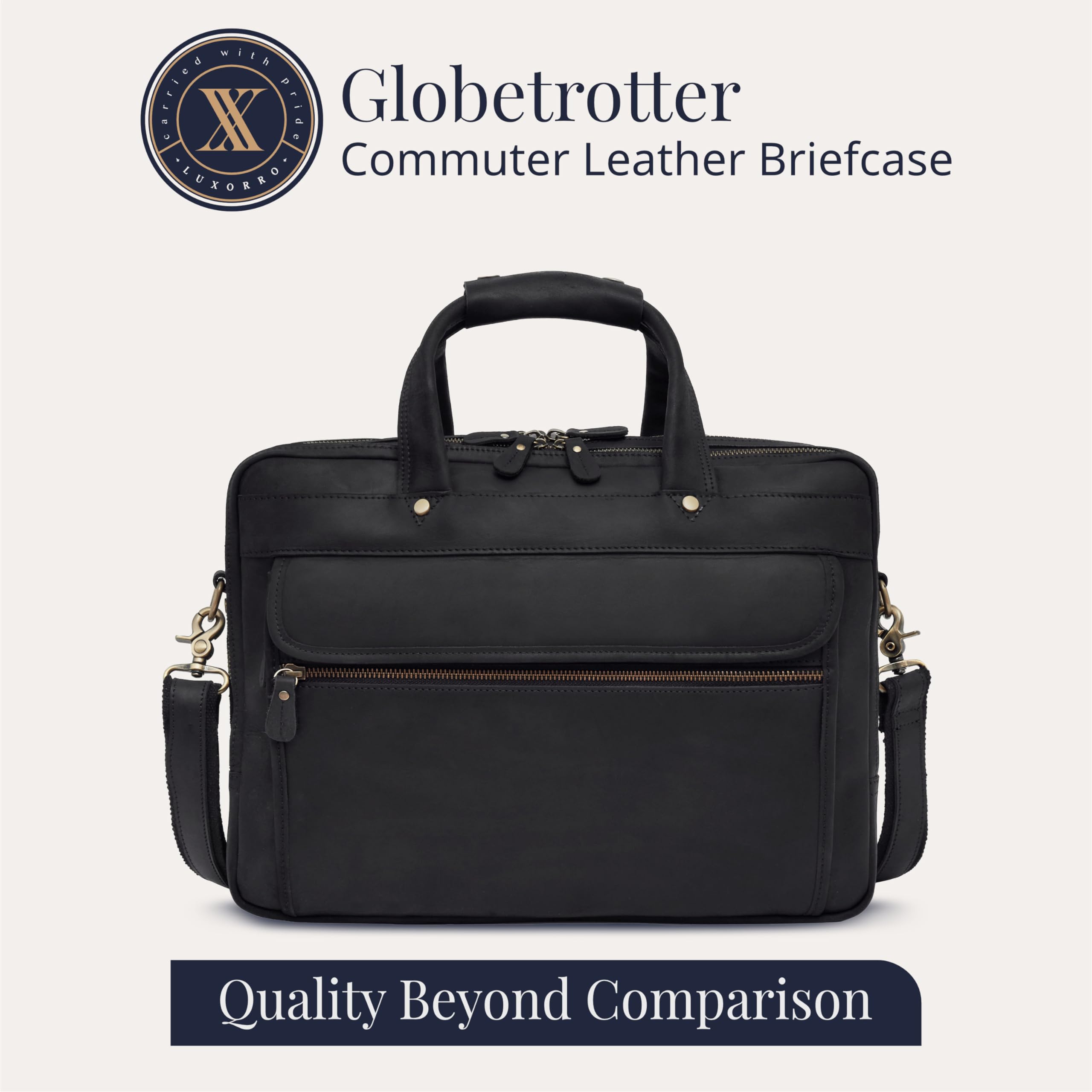 Luxorro Full Grain Leather Briefcase for Men, Top Choice Gifts for Men, Handcrafted Leather Laptop Bag with Multiple Compartments and Brass Hardware, Fits 15.6 Inch Laptop