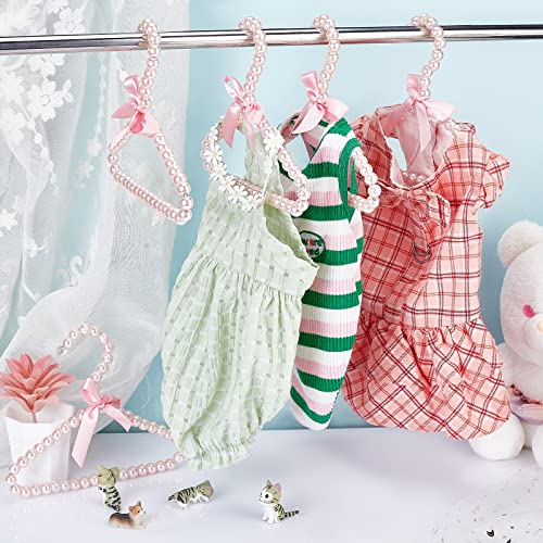 AHANDMAKER 5 Pack Pearl Beads Metal Elegant Clothes Hangers, Small Pet Hanger Plastic Pearl Beaded Clothes Hangers, for Pet Cats and Dogs, Puppet Clothes (Pink)