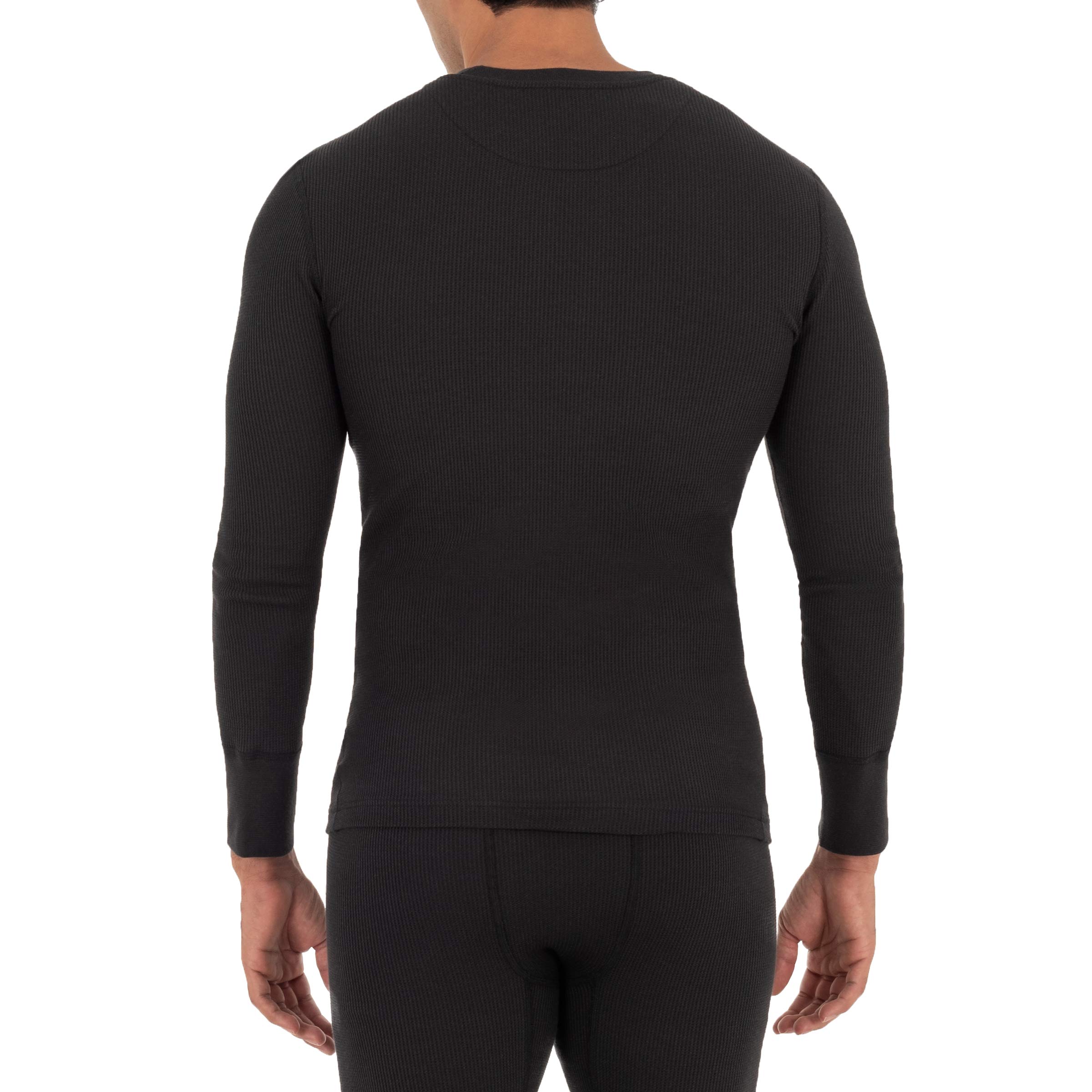 Fruit of the Loom Men's Recycled Waffle Thermal Underwear Crew Top (1 and 2 Packs), Black/Greystone Heather, Large