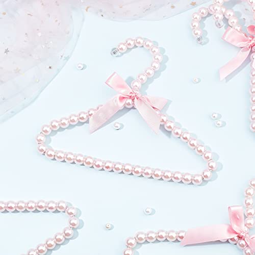 AHANDMAKER 5 Pack Pearl Beads Metal Elegant Clothes Hangers, Small Pet Hanger Plastic Pearl Beaded Clothes Hangers, for Pet Cats and Dogs, Puppet Clothes (Pink)