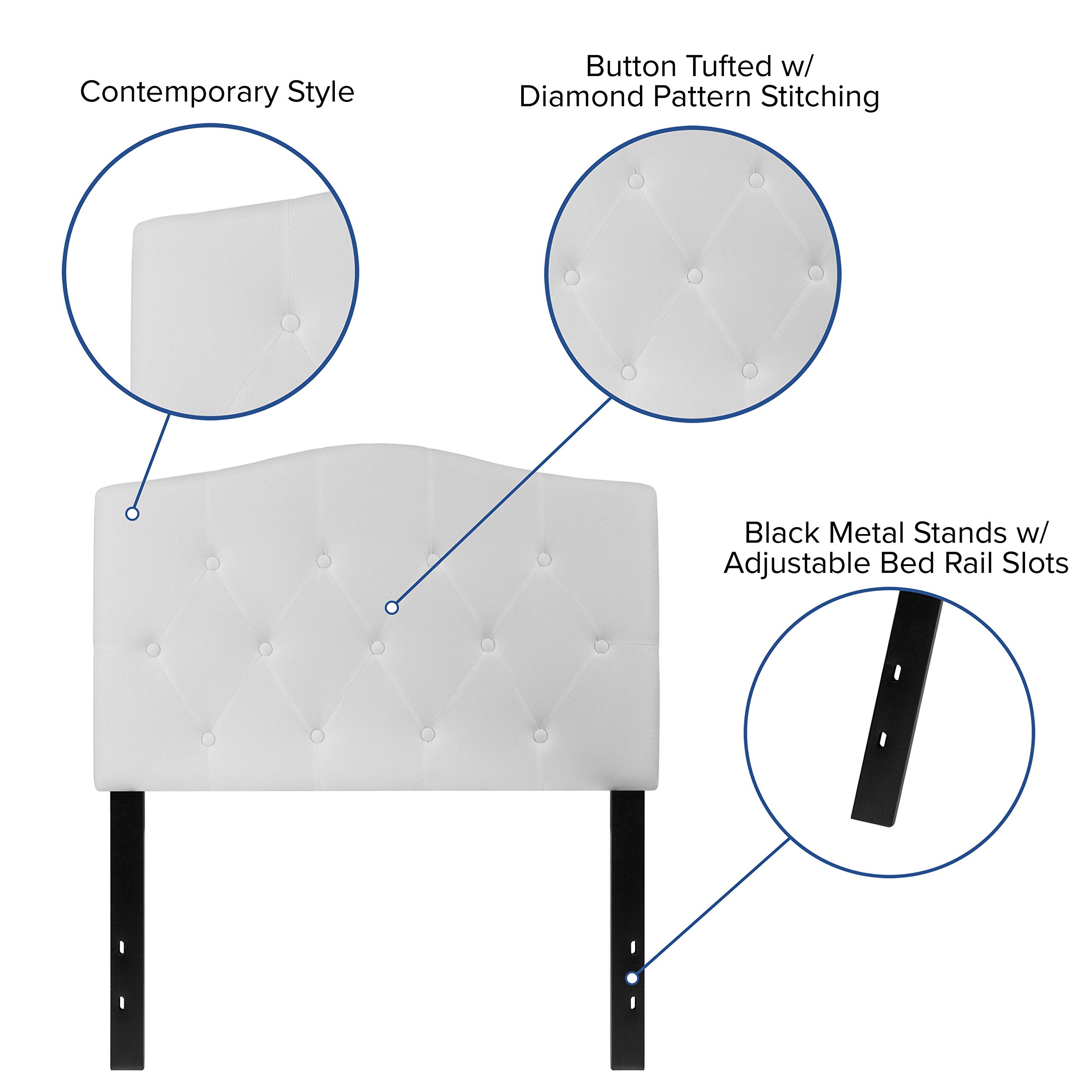 BizChair Tufted Upholstered Twin Size Headboard in White Fabric