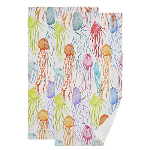 Blueangle 2 Piece Colorful Jellyfish Hand Towels for Bathroom-Hotel-Gym-Spa-Kitchen Multi-Purpose Home Decor Fingertip Towels & Face Cloths 28.3'' x 14.4''