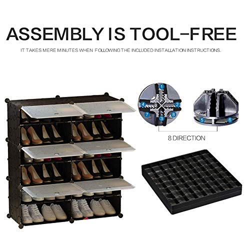 KOUSI Portable Shoe Rack Organizer 168 Pair Tower Shelf Storage Cabinet Stand Expandable for Heels, Boots, Slippers, 12 Tier Black