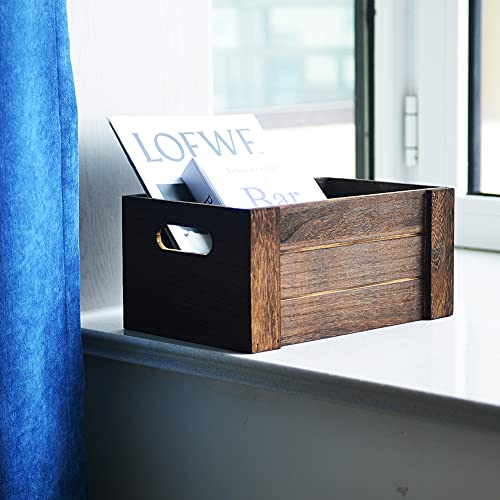 REVOLUMINI Decorative Wooden Crate,Set of 4 Rectangle Storage Boxes, Nesting Storage Crates with Handles,Crates for Storage,Wooden Storage Bins (Brown)