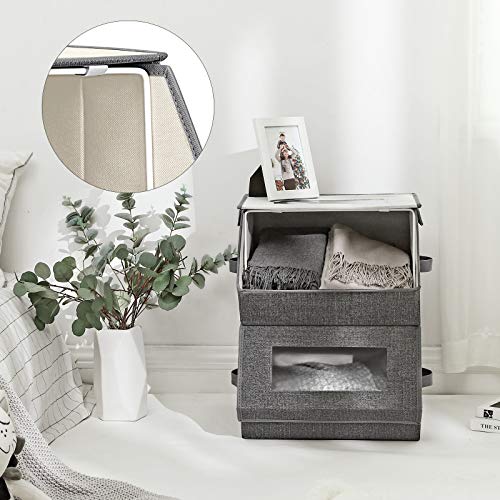 SONGMICS Stackable Storage Bins Set of 2, Fabric Storage Boxes with Lids, Storage Cubes with Magnetic Closures, Front Windows, Lids Can Stay Open after Stacking, Dark Gray URPLB02G