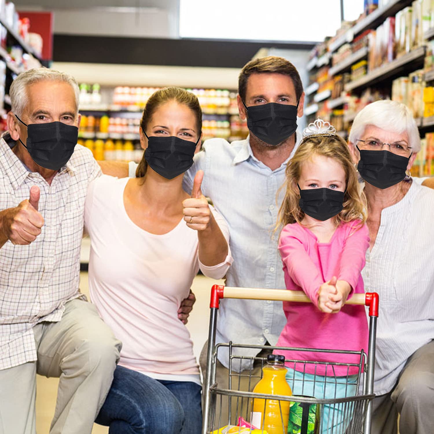 100 Pack Black Disposable Face Masks -3 Layer Medical Masks Disposable for Adults Home Office Outdoor and School