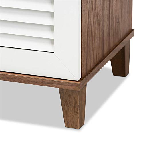 BOWERY HILL Modern 2 Doors Shoe Cabinet, 12 Pairs Shoe Rack Storage Organizer in White and Walnut Finish