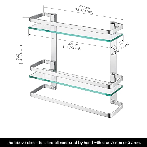 KES Bathroom Tempered Glass Shelf 2 Tier Storage Glass Shelf Rectangular with Bar Wall Mounted Sand Sprayed Anodized Aluminum Finish, A4127B