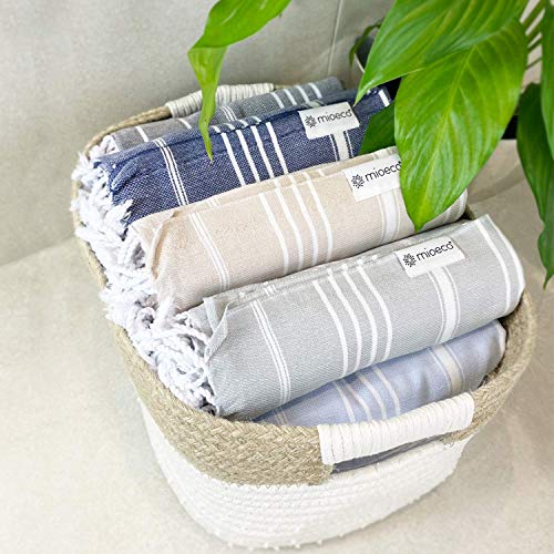 mioeco Organic Cotton Turkish Hand Towel - 20" x 38" Large Classic Luxury Set of 2 - Decorative Hand Towels for Bathroom, Kitchen & Home - Super Absorbent & Quick Drying - Prewashed