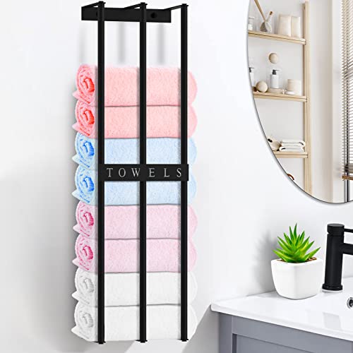 Towel Racks for Bathroom, EFOBO 3 Bar Wall Mounted Towel Holder, Waterproof Heavy Duty Towel Storage, for Folded Large Rolled Towel Washcloths, No Drilling(30x8.6x4.8 in)