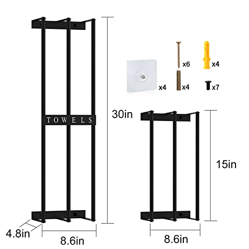Towel Racks for Bathroom, EFOBO 3 Bar Wall Mounted Towel Holder, Waterproof Heavy Duty Towel Storage, for Folded Large Rolled Towel Washcloths, No Drilling(30x8.6x4.8 in)